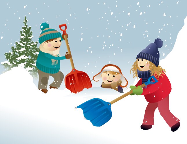 Cartoon boy shoveling snow Royalty Free Vector Image