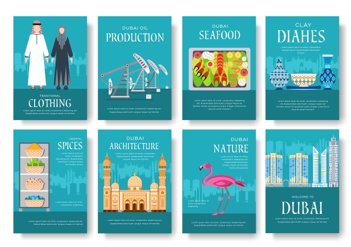 Dubai brochure cards set country template Vector Image