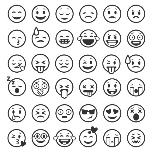 Set of outline emoticons emoji isolated Royalty Free Vector