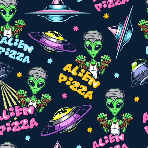 Alien pizza vintage colorful portrait Royalty Free Vector