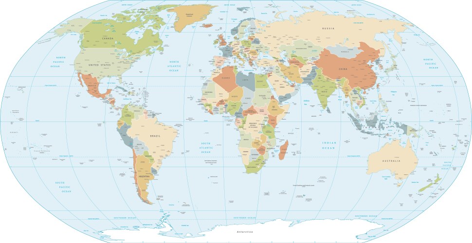 Continents oceans on map of world our planet Vector Image