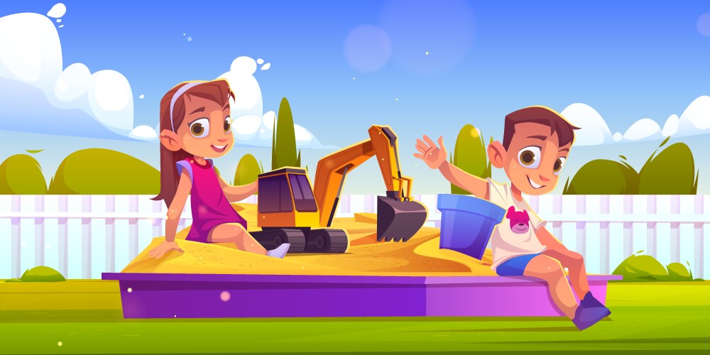 Kids playing in archaeologists sandbox Royalty Free Vector