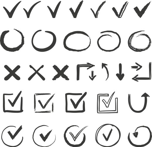 Set hand drawn check v signs isolated Royalty Free Vector