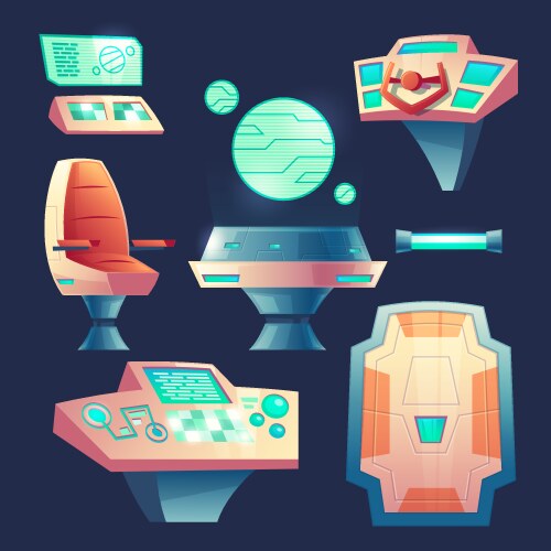 Set of alien spaceship design elements Royalty Free Vector