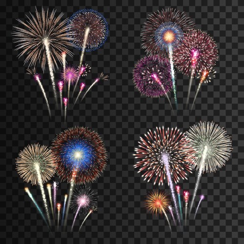 Two groups of realistic fireworks bursting Vector Image