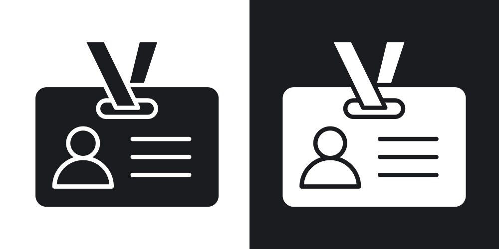 Id badge icon set in solid black and white color Vector Image