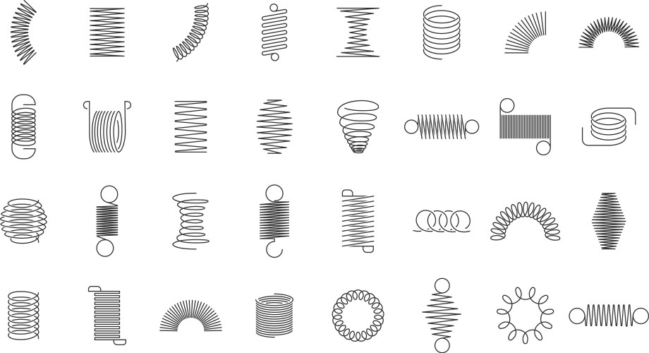 Metal springs spiral lines coil shapes isolated Vector Image