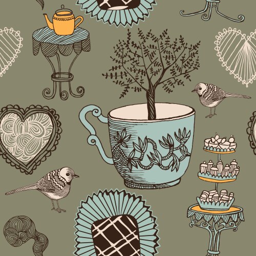 Vintage tea time pattern Royalty Free Vector Image