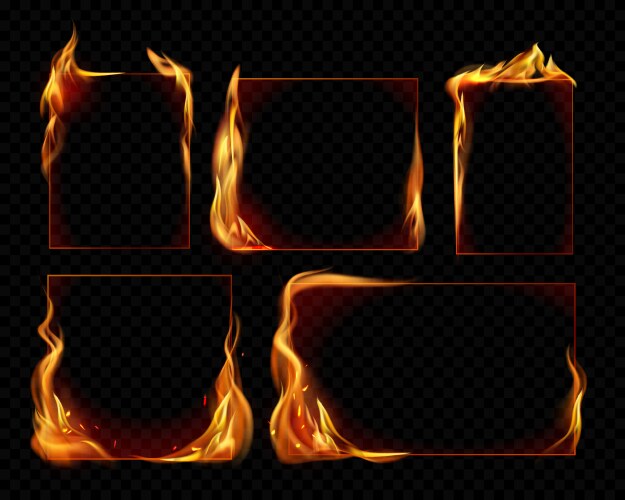 Realistic fire frame flame borders with sparkles Vector Image
