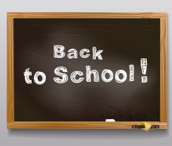 Blue school board with wooden frame and chalk Vector Image