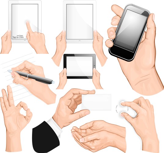 Realistic male hands set on white Royalty Free Vector Image