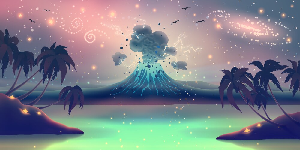 Volcanic eruption outdoor scene background Vector Image