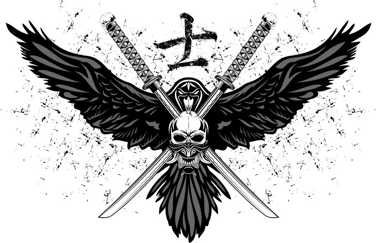 Raven sword skull color Royalty Free Vector Image