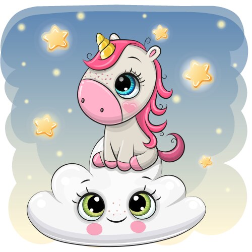 Cute unicorn a on the cloud Royalty Free Vector Image