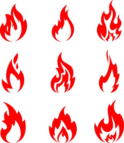Fire icon set red color symbol or emblem Vector Image