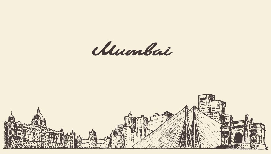 Mumbai skyline vintage sketch Royalty Free Vector Image