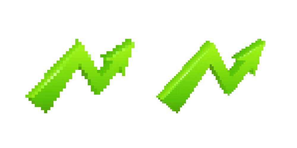 Green pixel arrows showing upward trend Royalty Free Vector