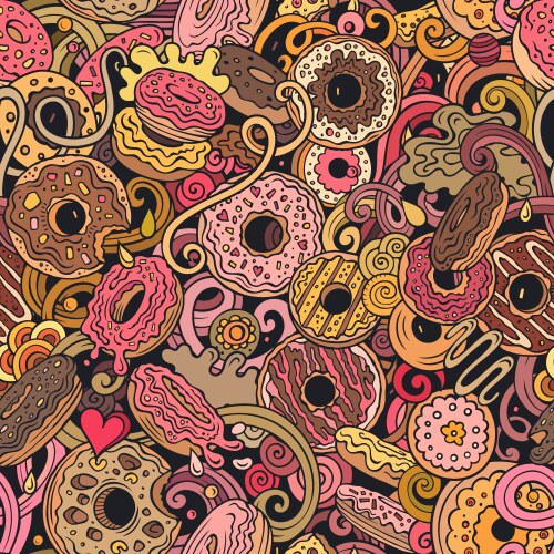 Cartoon hand-drawn donuts seamless pattern Vector Image Cartoon hand-drawn donuts seamless pattern Vector Image