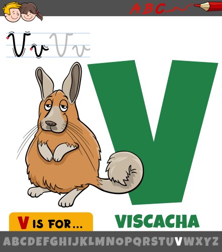 Letter v with vowels cartoon Royalty Free Vector Image