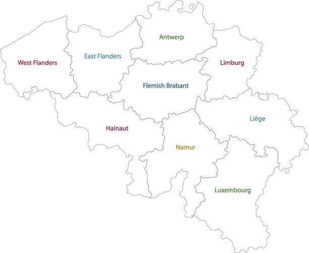 Administrative map of belgium Royalty Free Vector Image