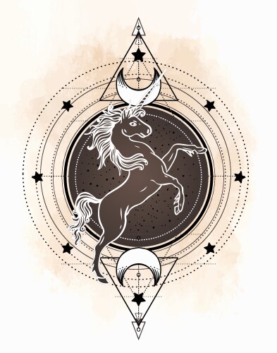 Rainbow unicorn over sacred geometry design Vector Image Rainbow unicorn over sacred geometry design Vector Image