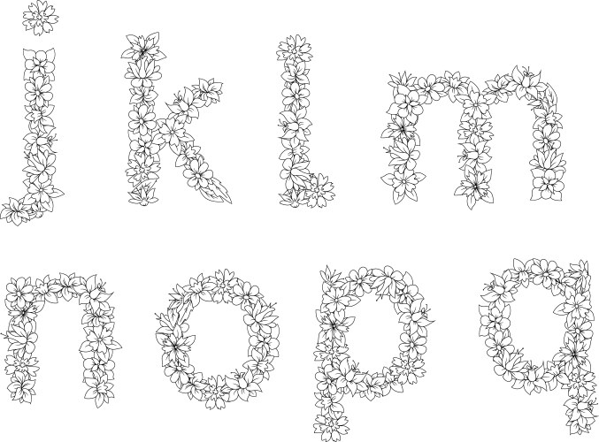 Calligraphic floral lower case alphabet letters Vector Image