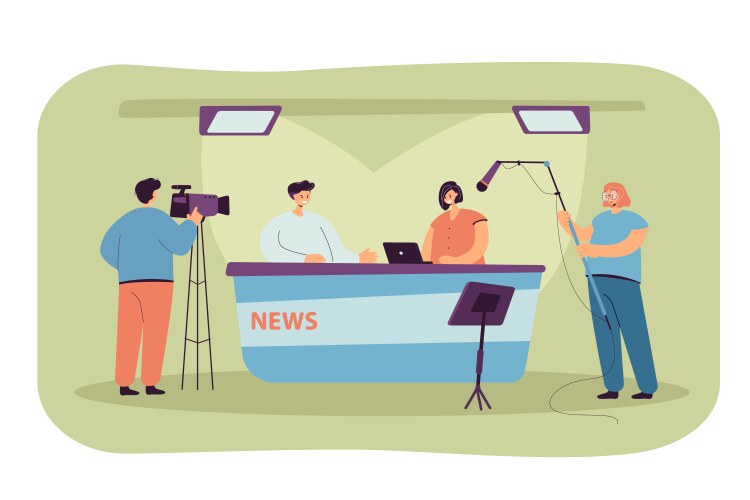 News presenter in television studio cartoon Vector Image