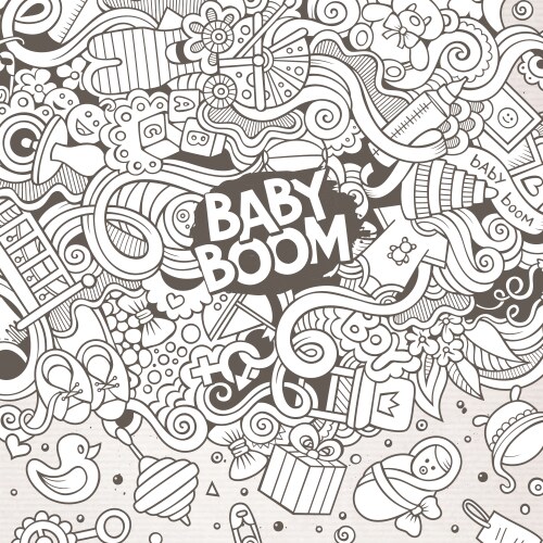 Cartoon doodles baby boom frame Royalty Free Vector Image