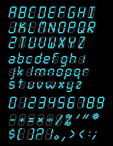 Digital font alarm clock letters and numbers Vector Image