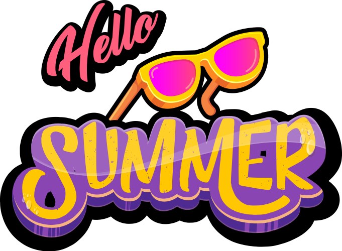 Groovy hello summer logo with text Royalty Free Vector Image