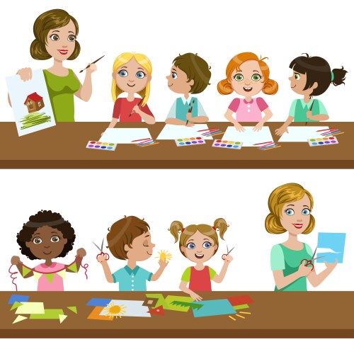 Lesson in elementary school kids and teacher Vector Image