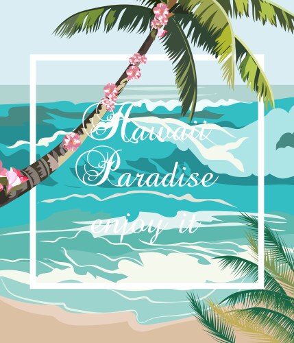Tropical beach with parasol and palm trees Vector Image