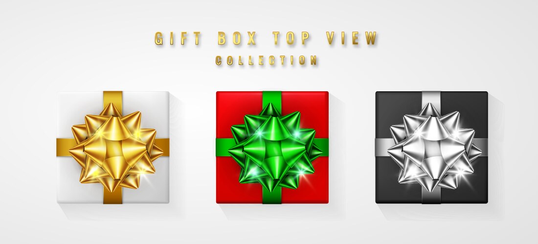 White gift box with red bow and ribbon top view Vector Image