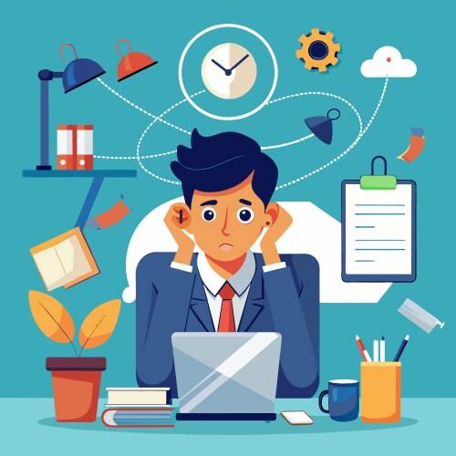 Stress at work exhausted from overworked and too Vector Image