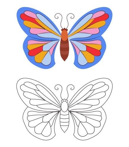 Butterfly coloring page template colorful Vector Image