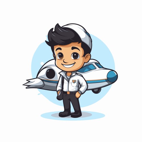 Cute boy pilot with airplane cartoon Royalty Free Vector