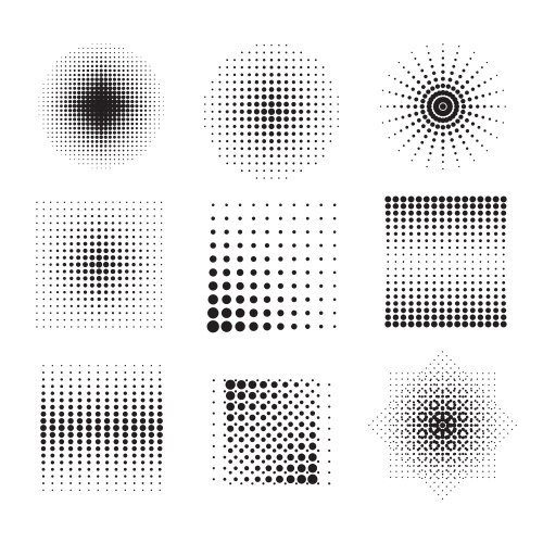 Isolated black color abstract round shape halftone