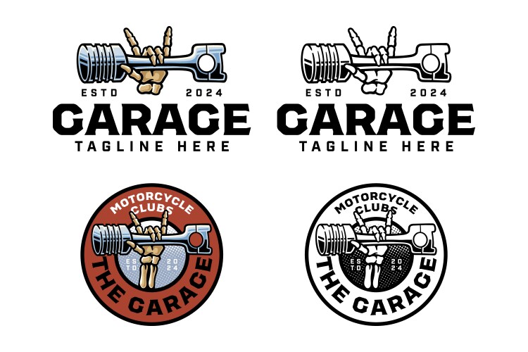 Hand skeleton holding piston engine retro logo Vector Image