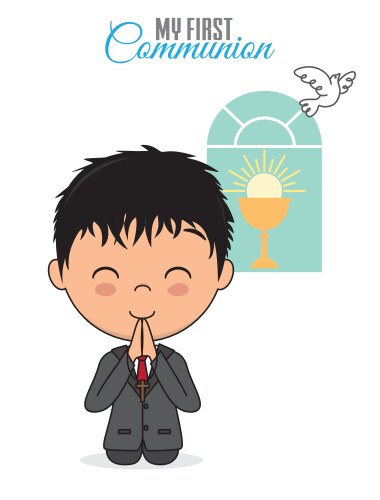First holy communion for cute little boy Vector Image