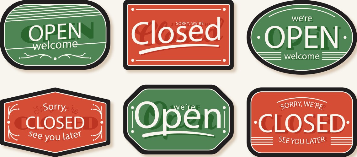 Hand drawn open and closed sign pack Royalty Free Vector