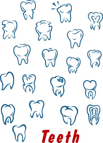 Funny teeth icon set isolated on blue background Vector Image