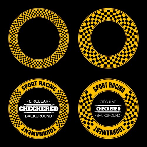 Circle yellow checkered text labels set Royalty Free Vector