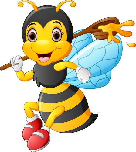 Cartoon Bee with Honey Pot Royalty Free Vector Image