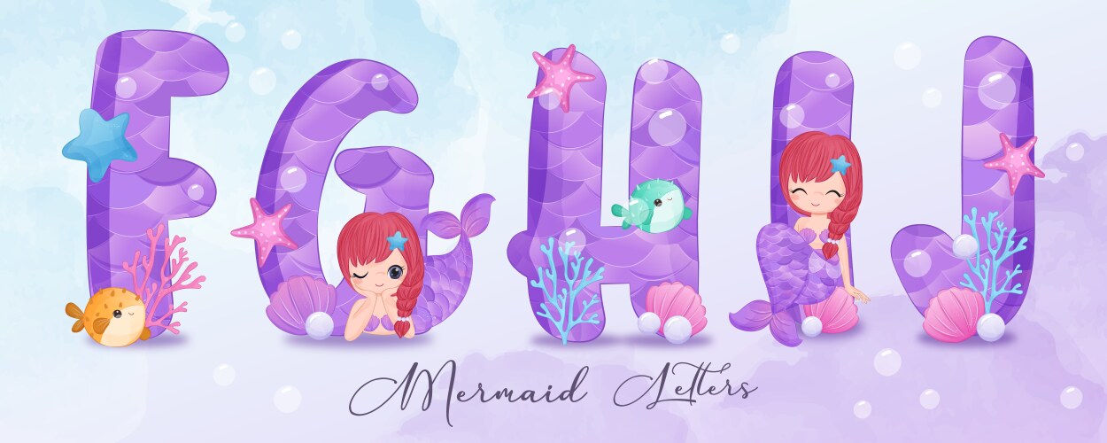 Cute mermaid alphabets part i Royalty Free Vector Image