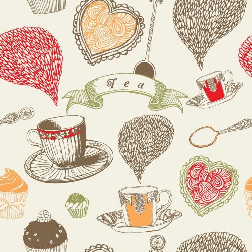 Vintage tea time pattern Royalty Free Vector Image
