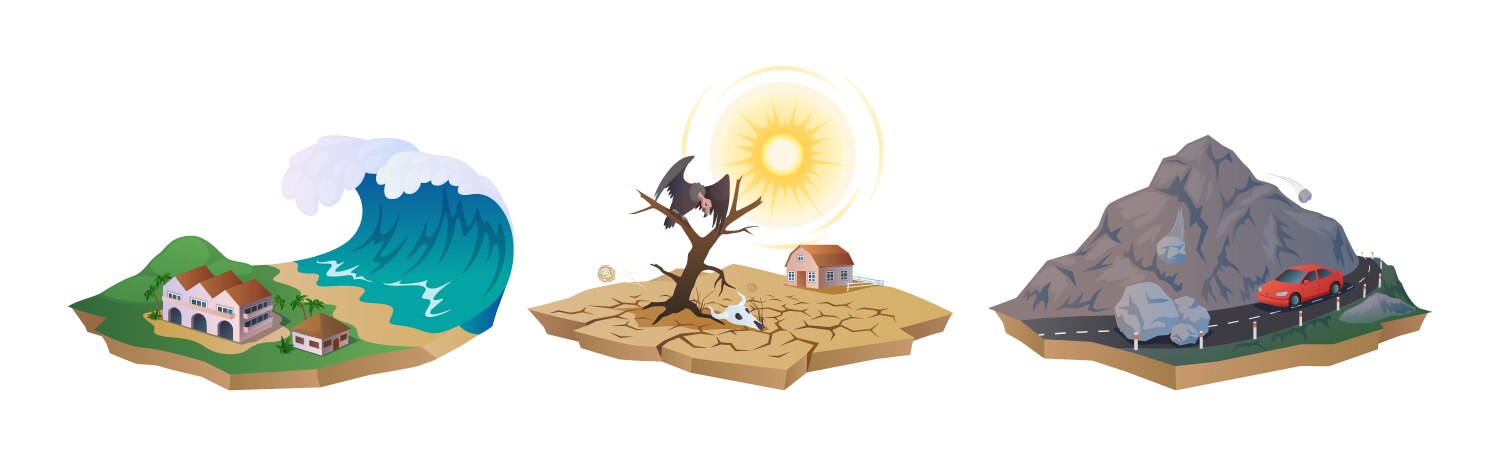 Natural disaster accidents danger 2d cartoon Vector Image