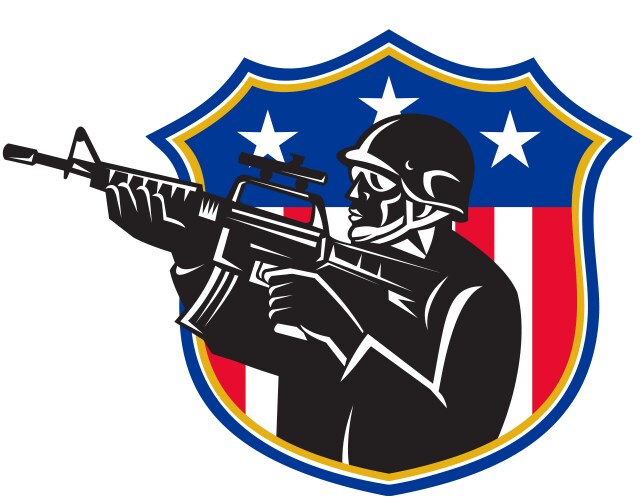 Soldier swat policeman rifle eagle shield Vector Image