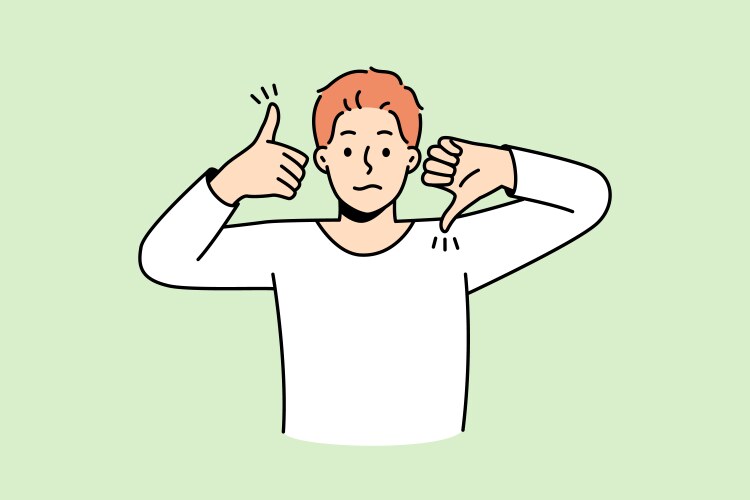 Unhappy man show thumb down dissatisfied Vector Image
