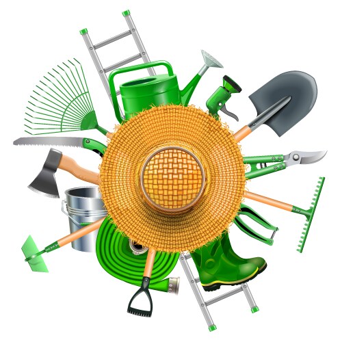 Garden equipment with sunflower Royalty Free Vector Image
