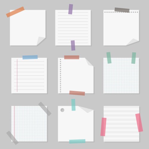 Paper sticky note set in flat style Royalty Free Vector